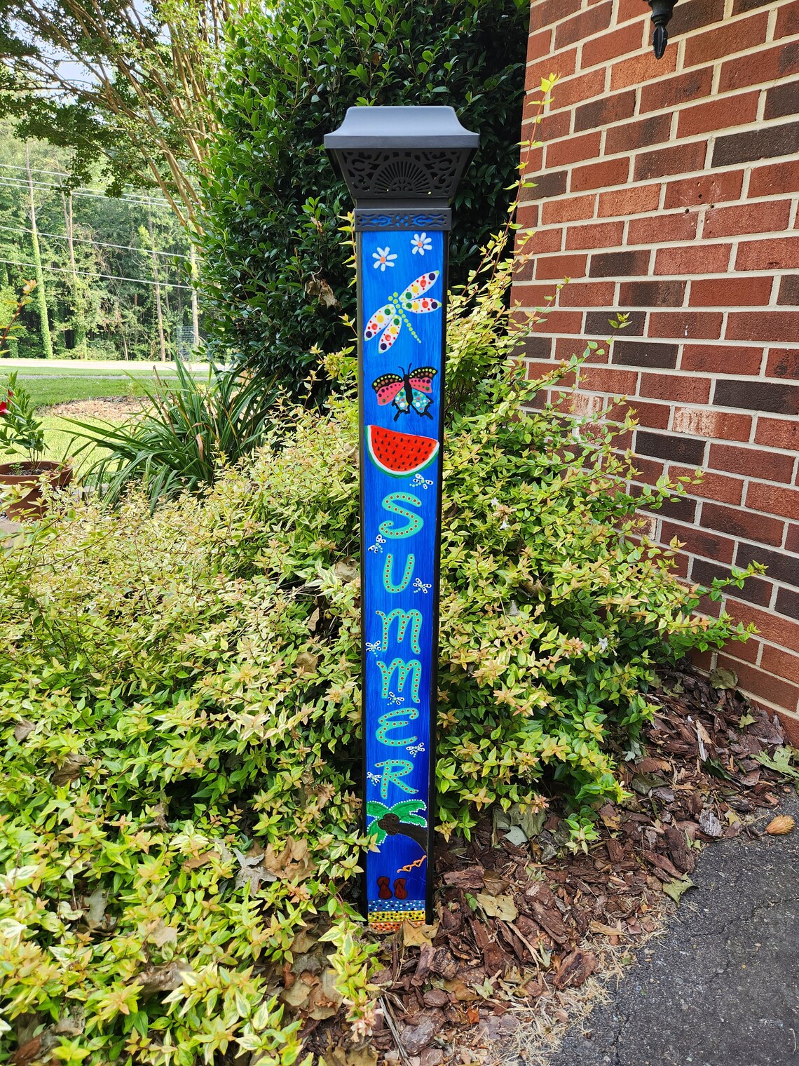 Garden Peace Pole Hand Painted With Solar Light Cap and Wire Stand ...