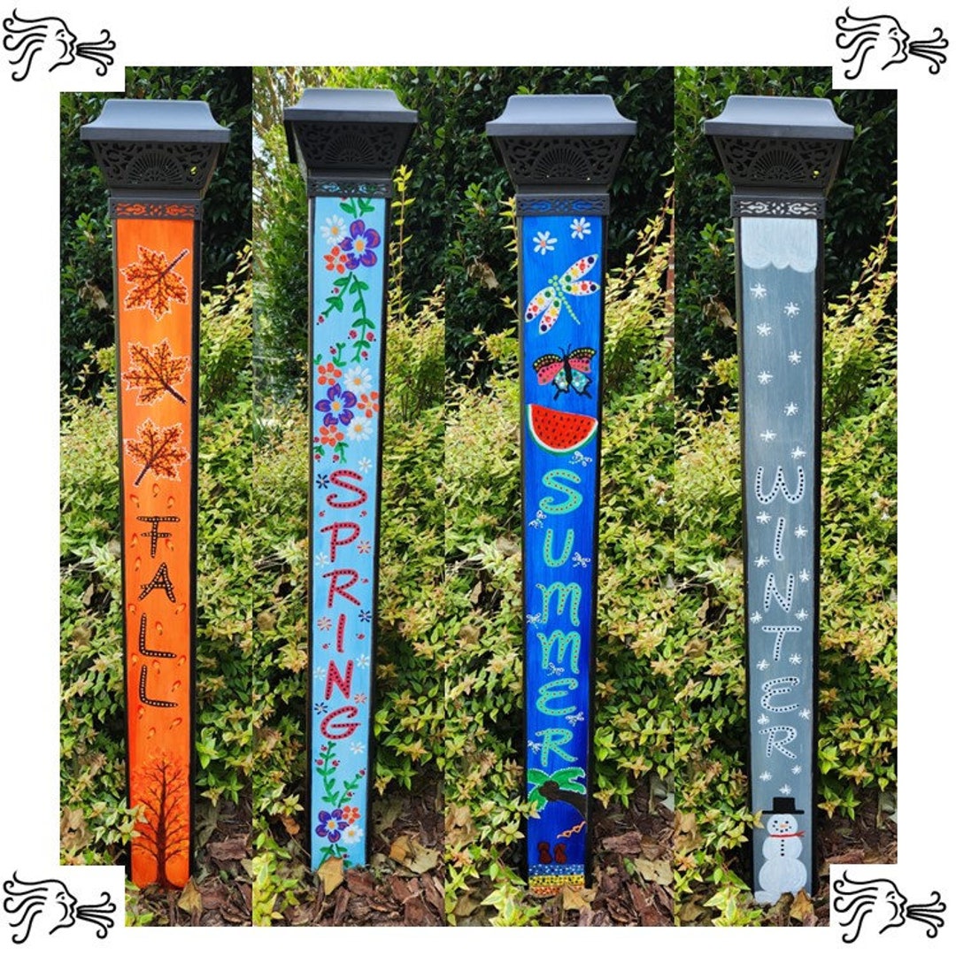 Garden Peace Pole Hand Painted With Solar Light Cap and Wire Stand ...