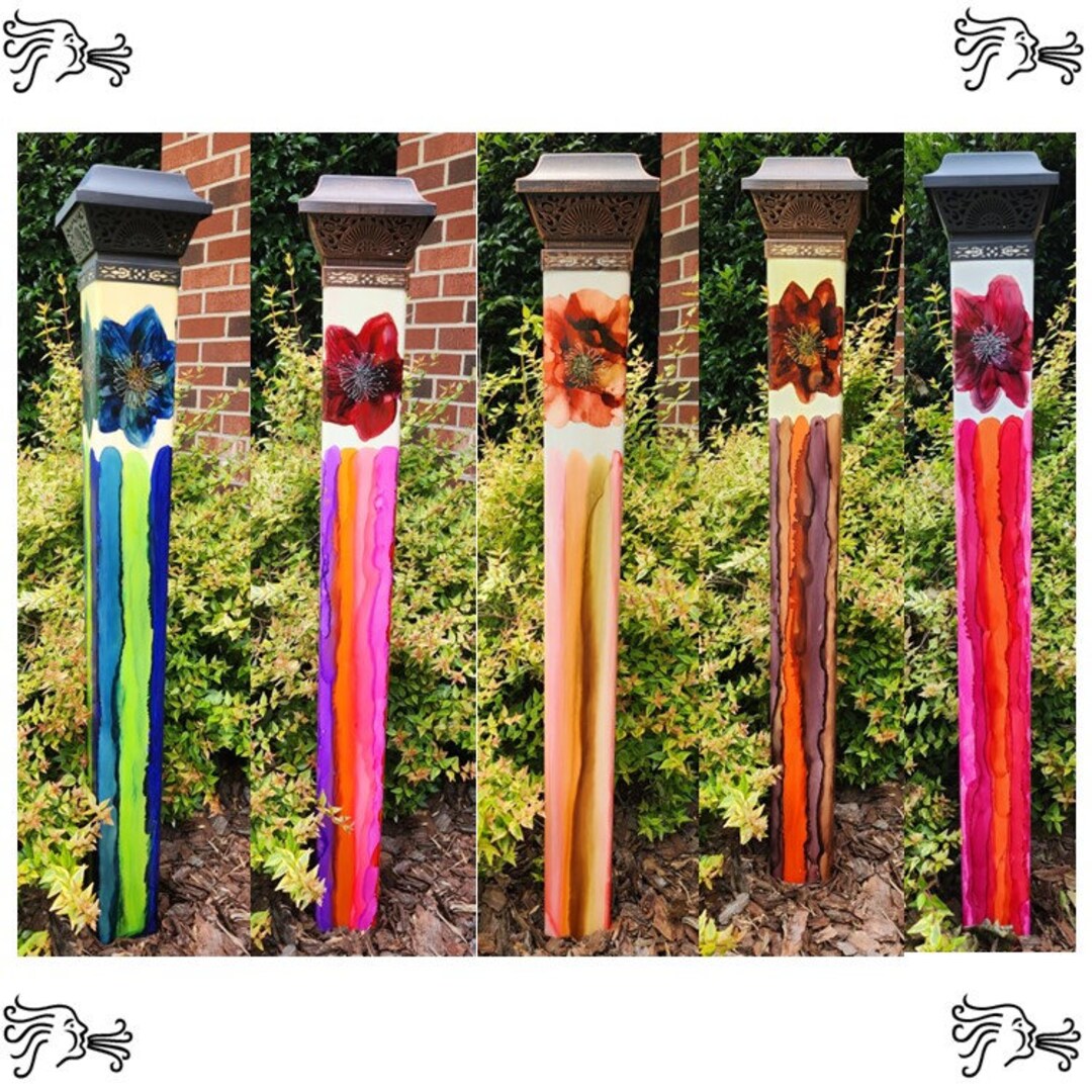 Garden Peace Pole Hand Painted With Solar Light Cap and Wire Stand ...