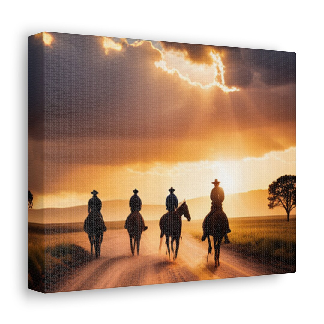 Spectacular Sunset Cowboys Riding Horses on Country Road Canvas Art - Etsy