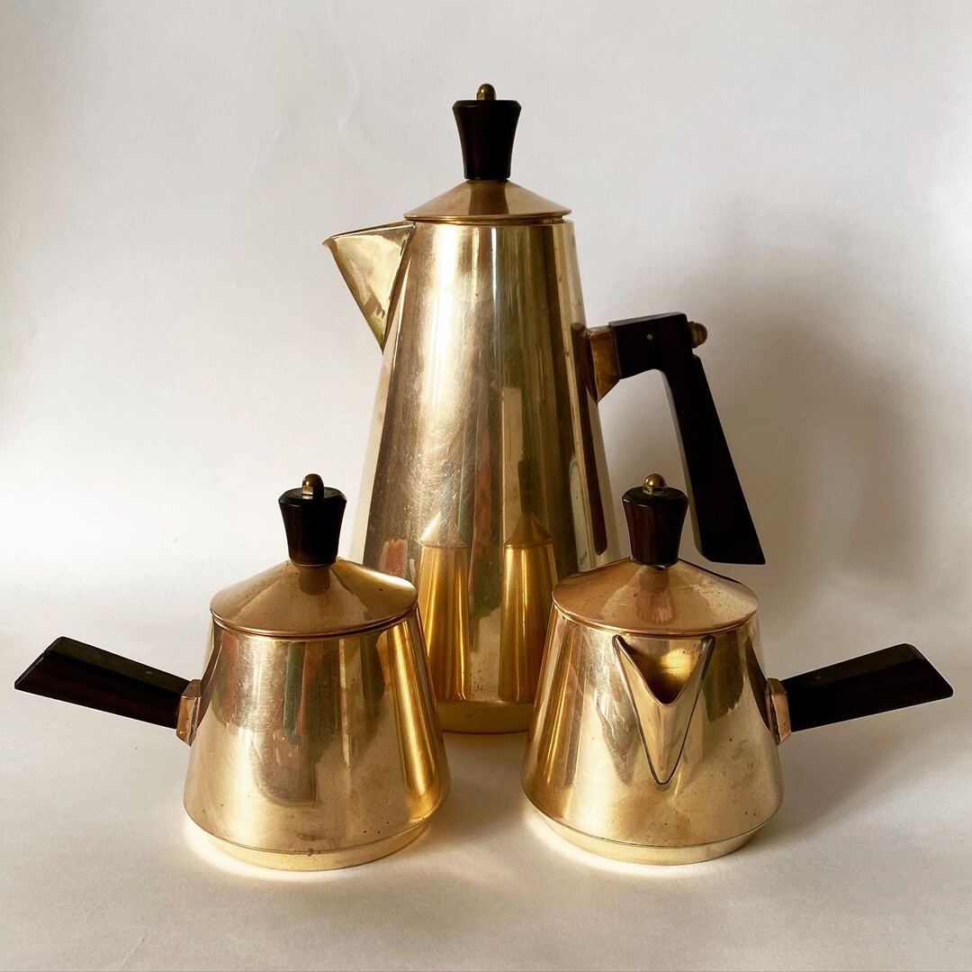 Mid Century Modern J.C. Moore Pitcher 837 Brass and Wood Tea / Coffee ...