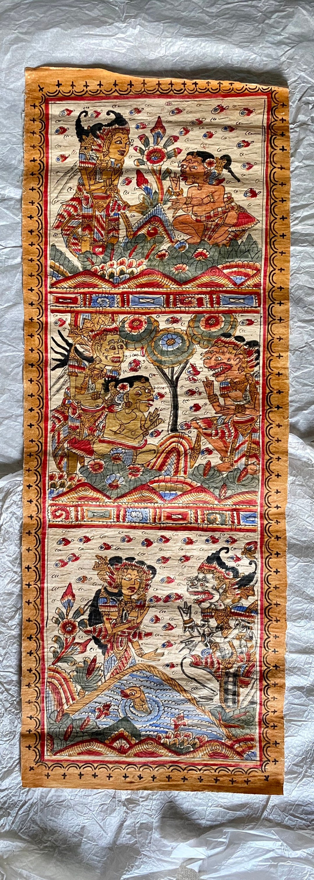 Late 19th Century Indonesian Kamasan Painting of Ranga and Barong Cloth ...