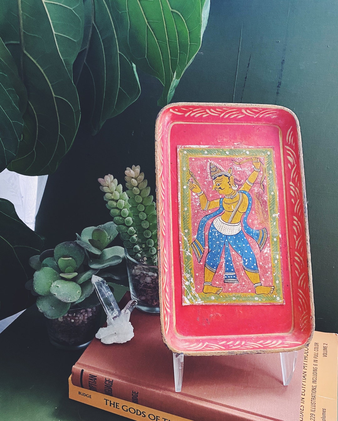 Mid Century Lord Rama Small Hand Painted Red Paper Mache Jewelry ...