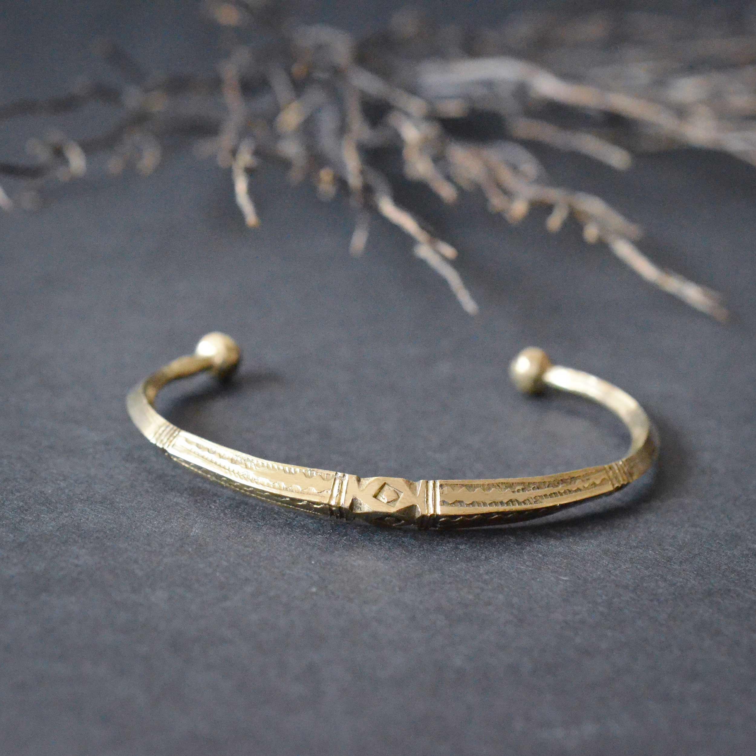 African Bangle Engraved in Gold Metal for Men or Women Tuareg Bronze ...