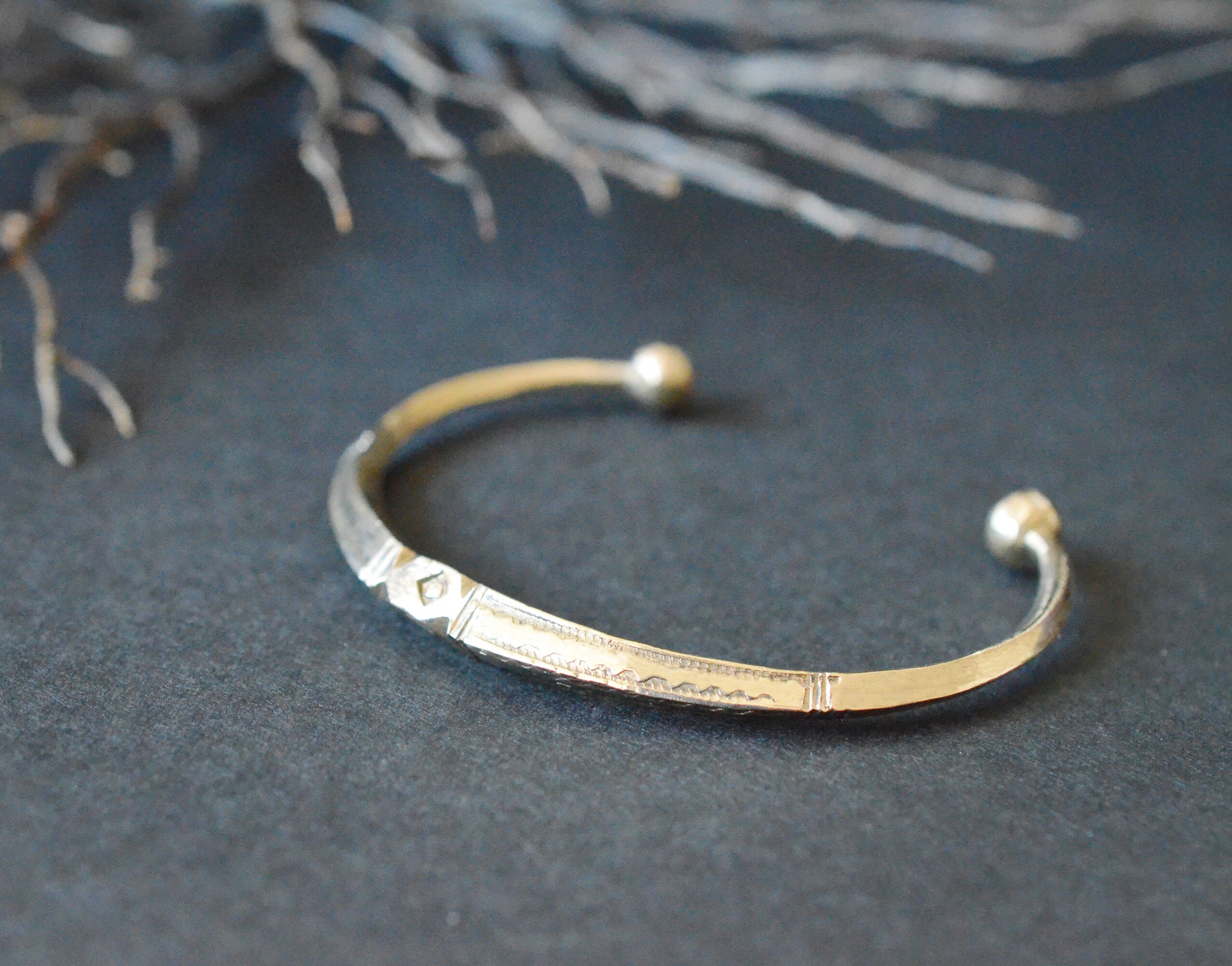 African Bangle Engraved in Gold Metal for Men or Women Tuareg Bronze ...