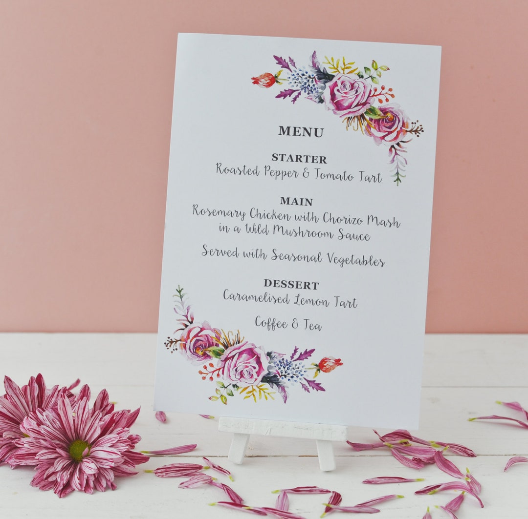 Menu Card, Print Your Own, PDF Digital File, (personalised Wording) - Etsy