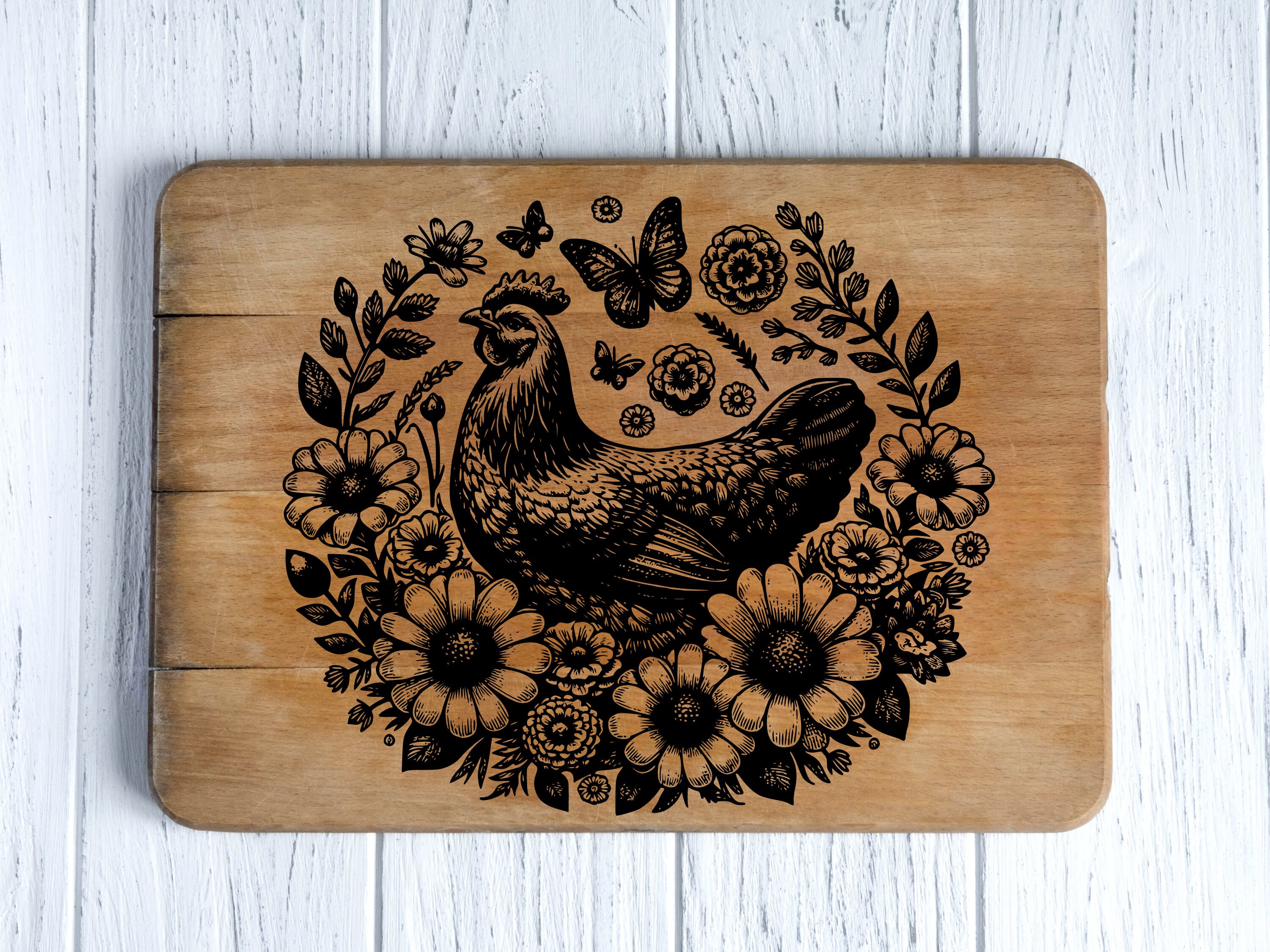 Chicken SVG Floral Butterfly Svg Laser Engrave File Glowforge Xtool - Etsy