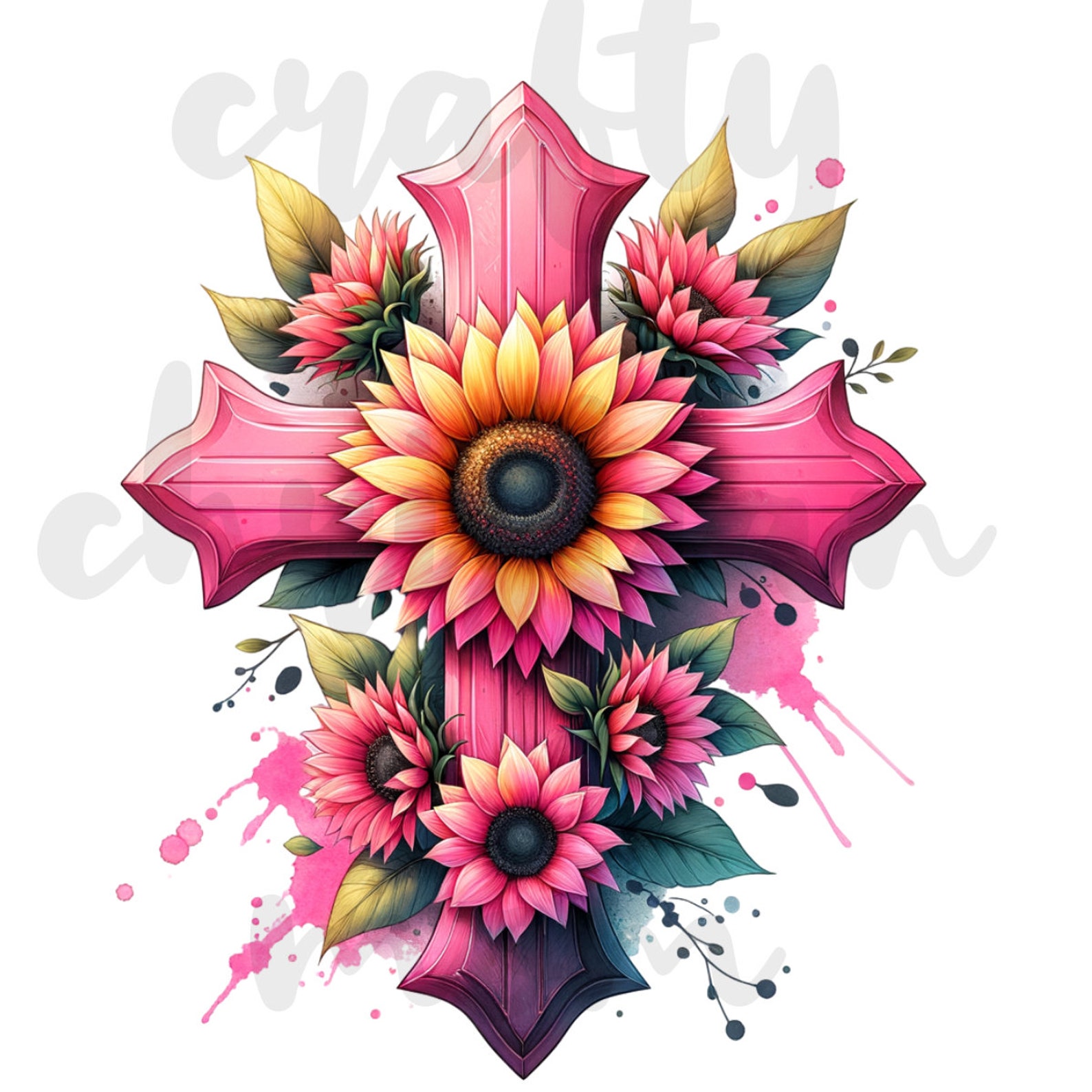 Pink Floral Cross Sunflower PNG 5 Crosses Christian PNG Commercial Use ...