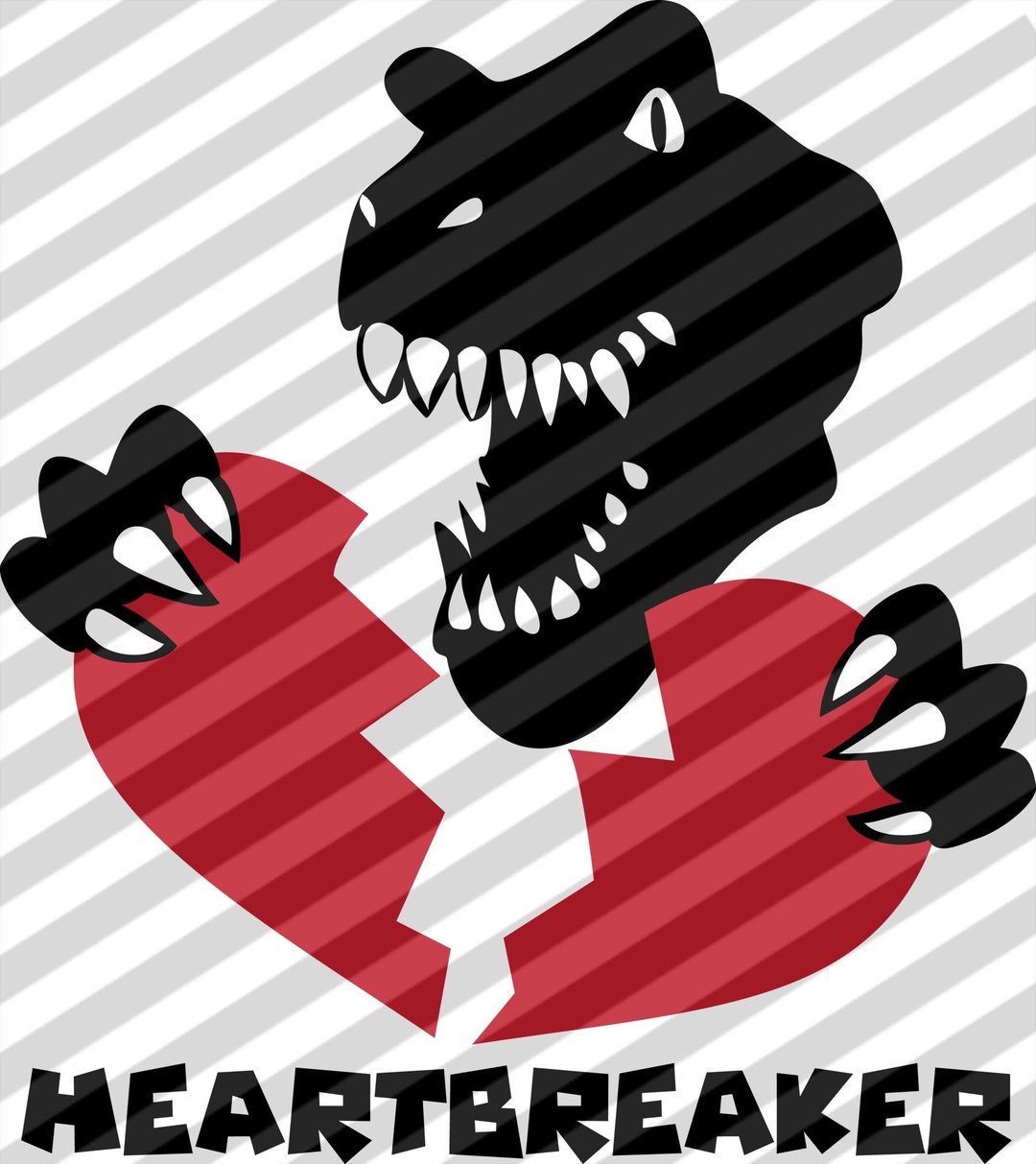 T-rex Dinosaur Breaking Valentine Heart in Half - Instant Download ...