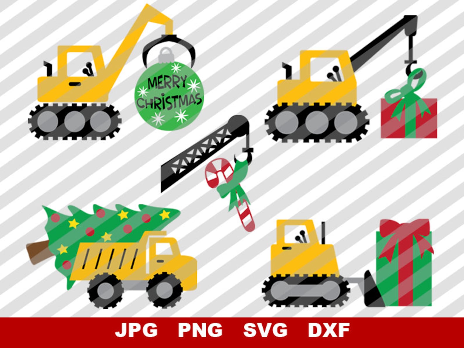 Christmas Construction Vehiclesinstant Download Digital - Etsy
