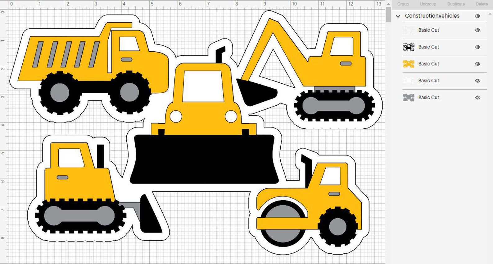 Construction Vehicles. Digital File SVG DXF. 5 Layers Cut - Etsy
