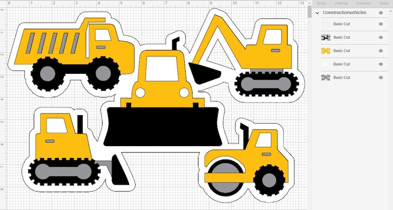 Construction Vehicles. Digital File SVG, DXF. 5 Layers - Cut Files (for ...