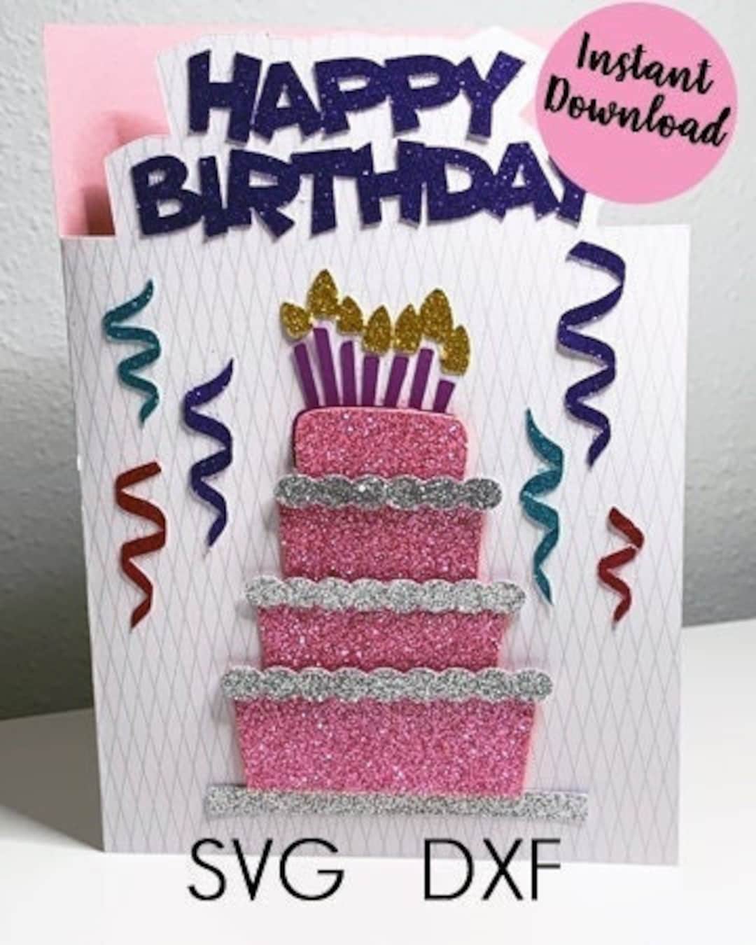 Birthday Cake Card SVG DXF – Glitter Paper Template (digital Download ...