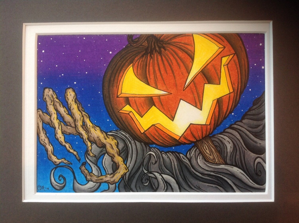 Spooky Halloween Jack-o-lantern Drawing - Etsy