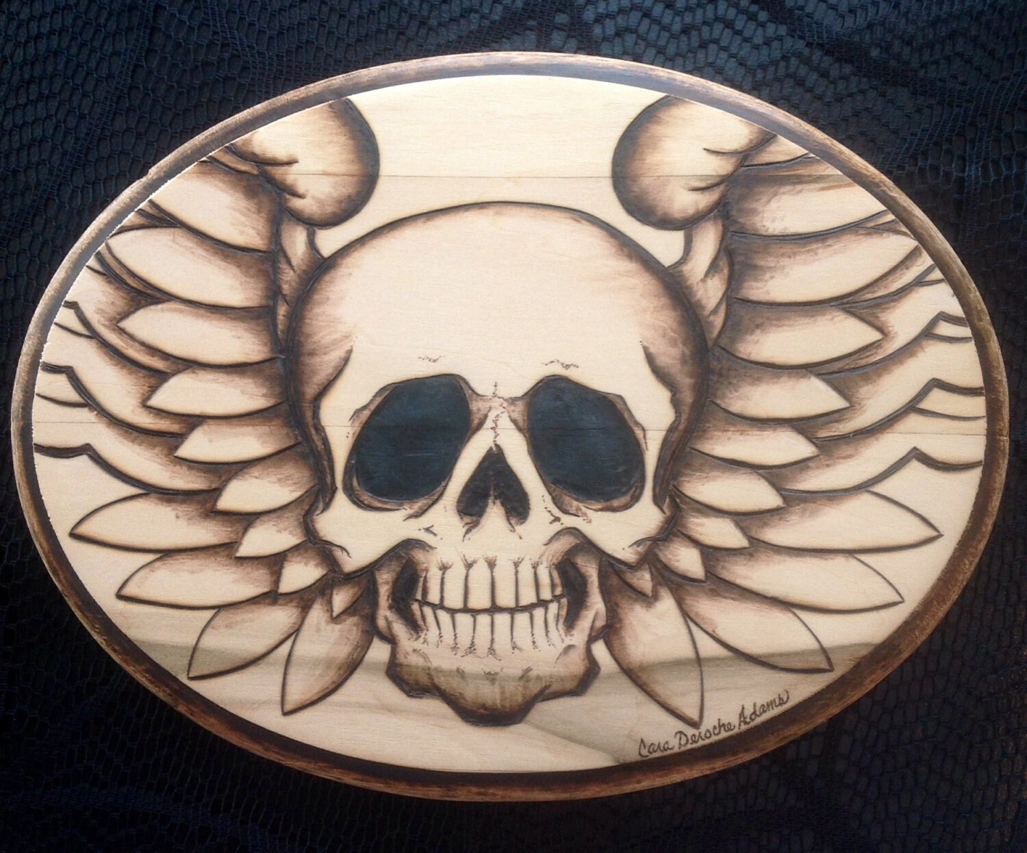 Skull & Wings Woodburning Art - Etsy