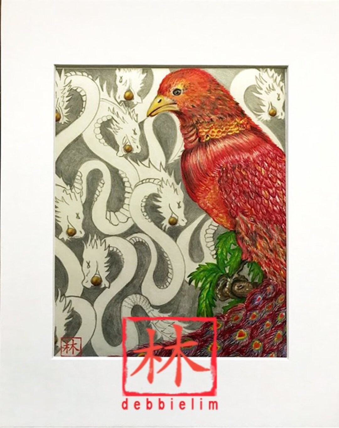 5x7 W/ Mat overall Size 8x10 Feng Shui red Phoenix With - Etsy UK