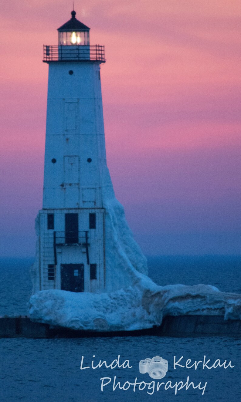 Frankfort Lighthouse in Michigan at Sunset - Etsy