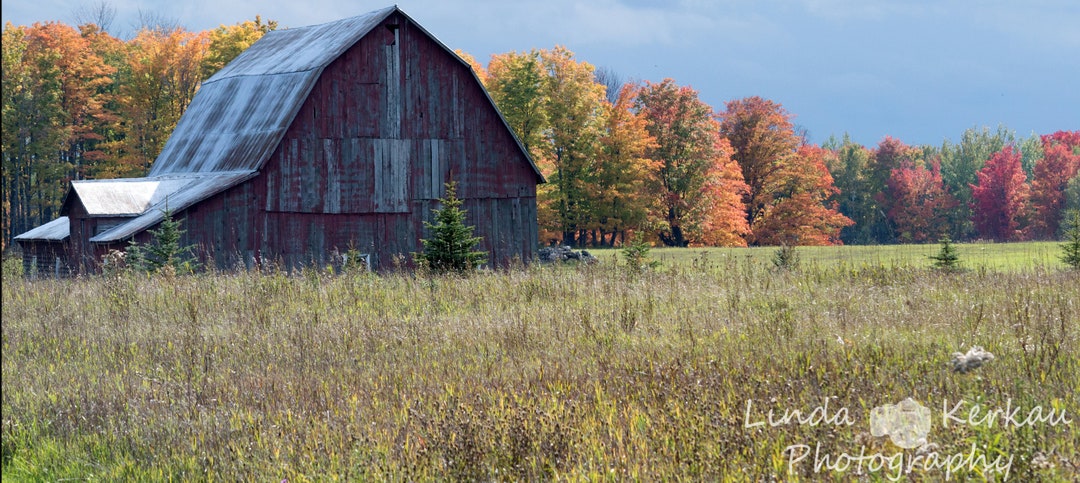 Michigan in Fall Colors With Old Barn Colored Photo - Etsy
