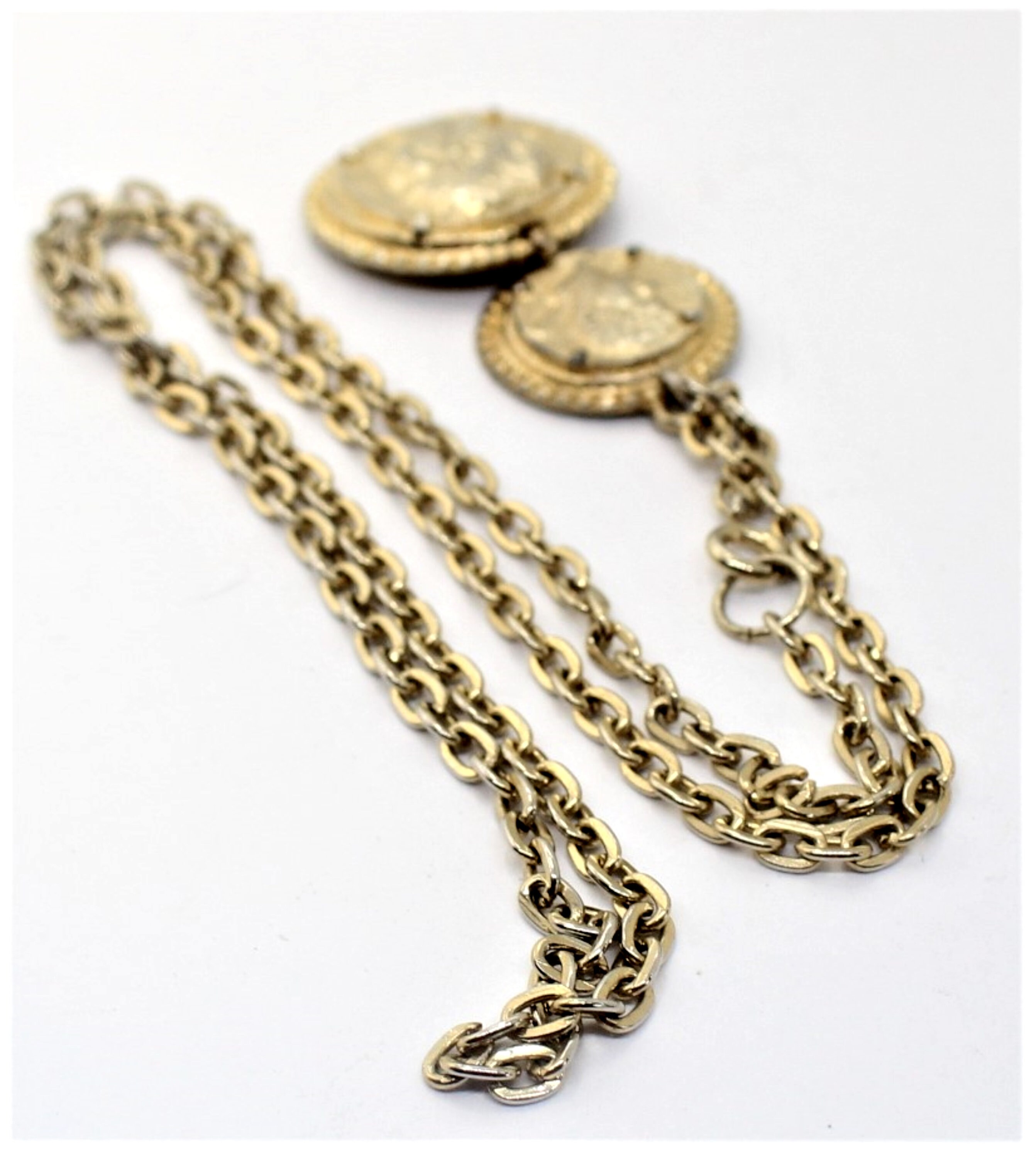 Statement Necklace Gold Tone Chain Coin Pendant Necklace - Etsy