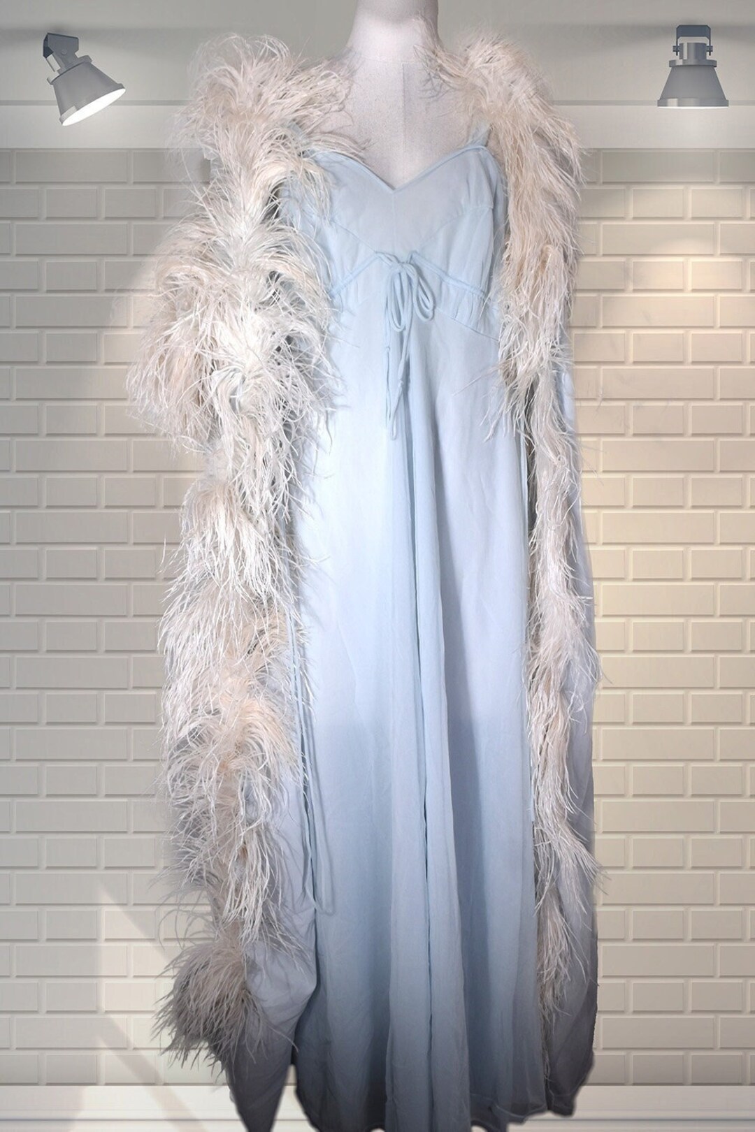 Incredible Vintage Nylon And Ostrich Full Length Peignoir And Nightdress