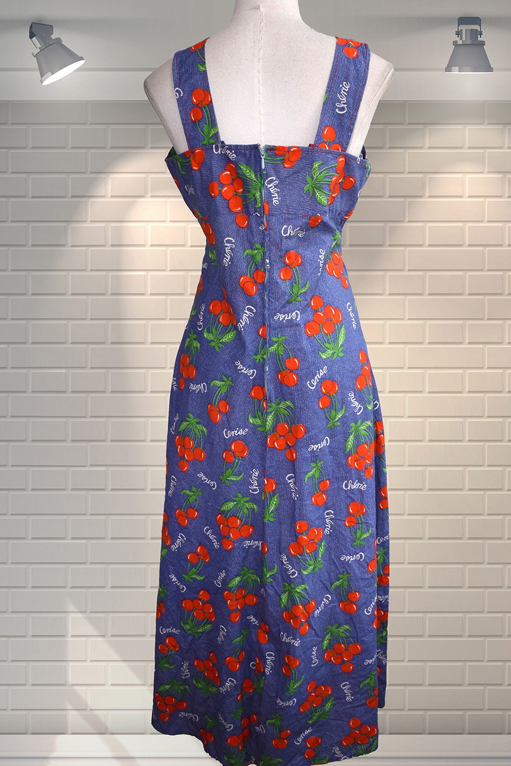 Original Vintage 1970s Cherry Cherie Cerise Print Hostess Maxi Sundress ...