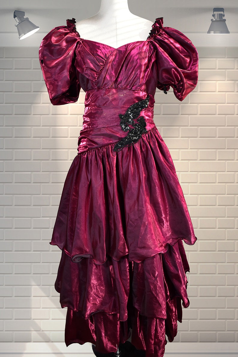 WOW Original Vintage 1980s MAGENTA Pink Lame 1980s Ra Ra Party Dress UK ...