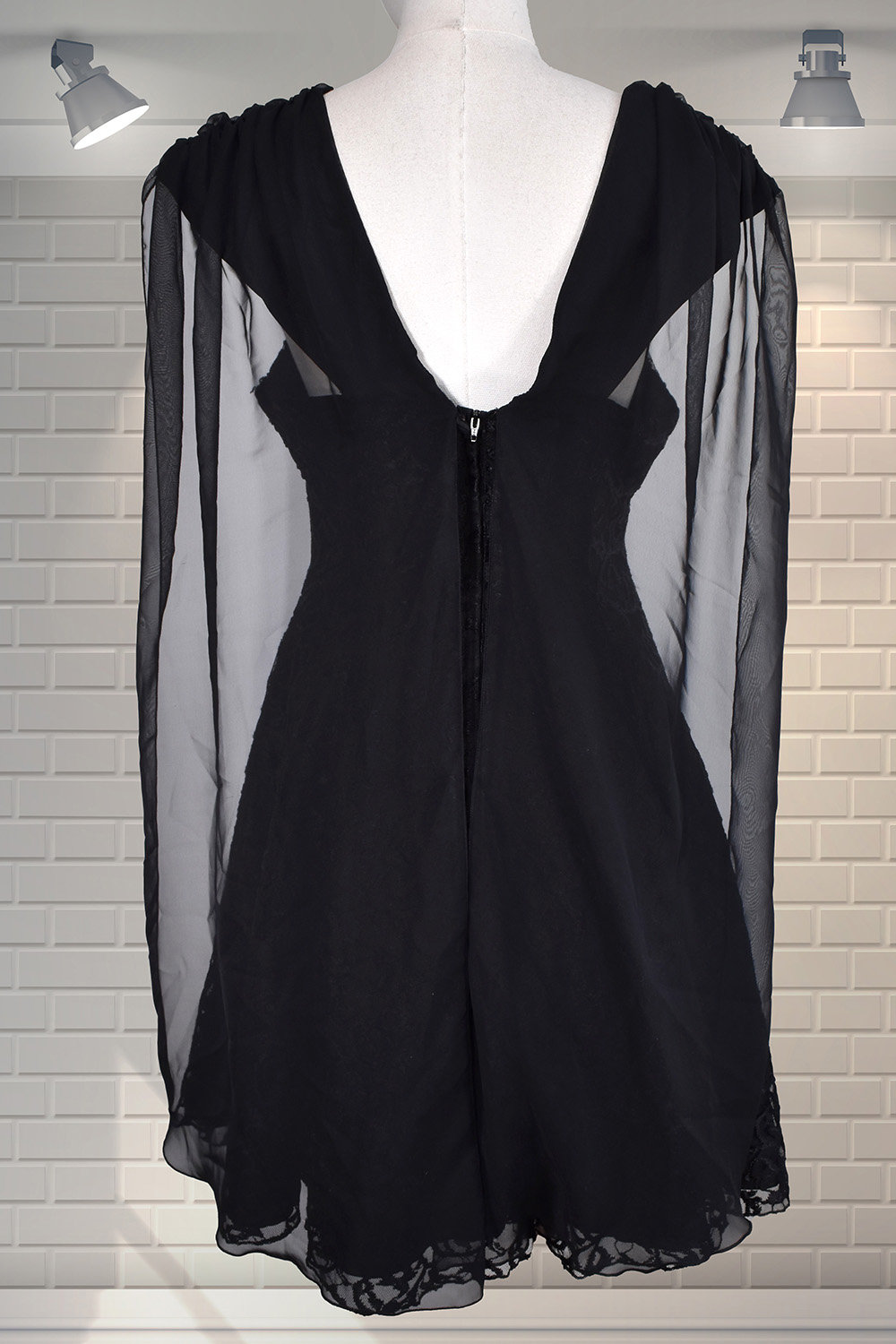 Vintage 1980s Does the 1950s Lace Illusion Cape Dress - Goth - New Wave ...