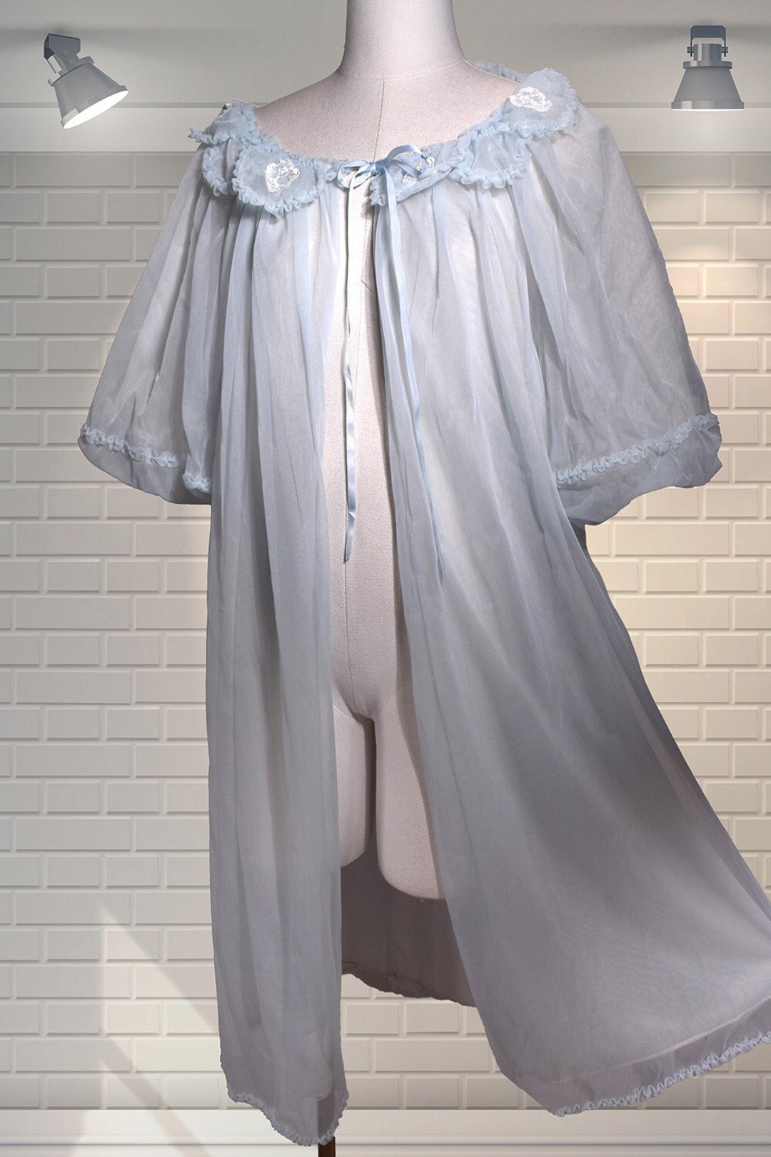 Billowy Blue Double Nylon & Lace Vintage Nightgown Robe XL Kayser - Etsy