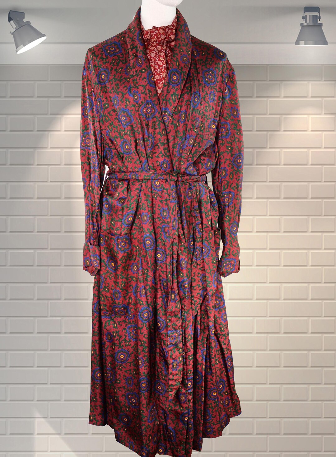 Full Length Scarf Print Vintage Rayon Gents Robe Smoking Jacket ...