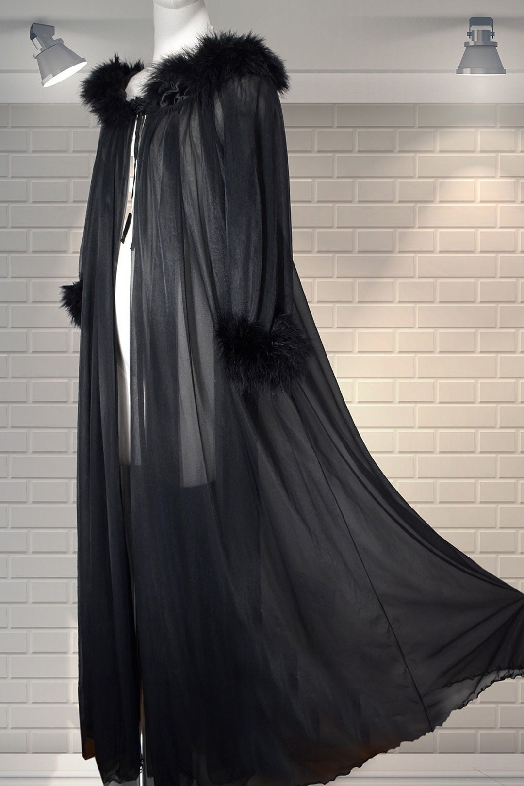 Floaty FABULOUS Vintage Black Double Layered Nylon & Fluffy Marabou ...