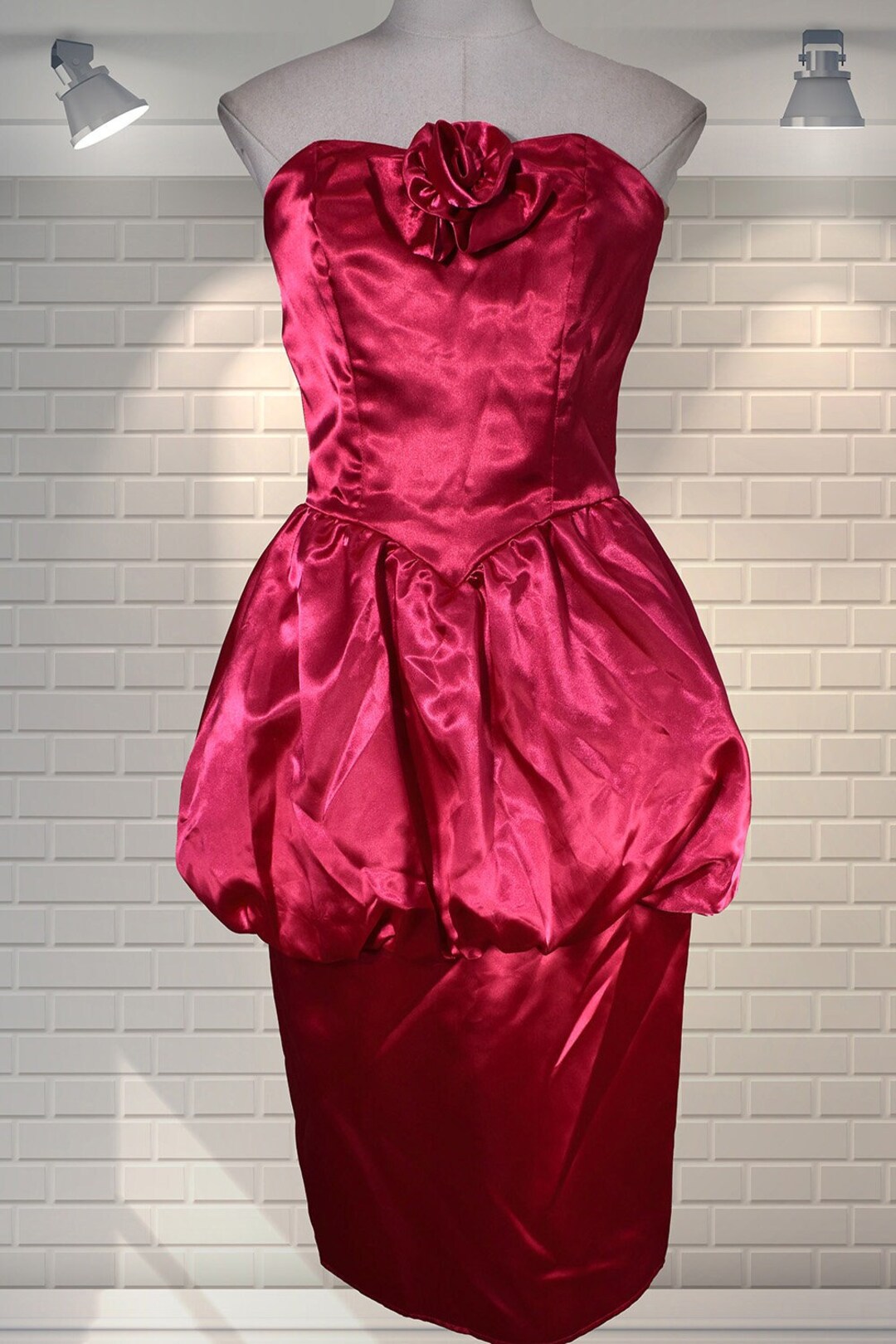 Vintage 1980s Hot Pink Liquid Satin Party Disco Puffball Wiggle Dress ...