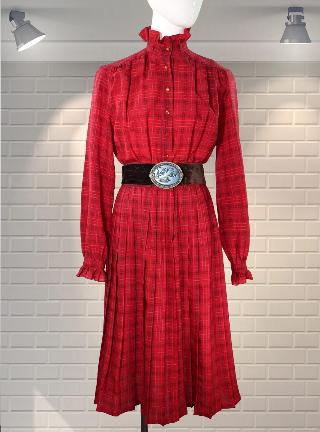 Vintage Prim Edwardian Style Check High Neck Tea Dress - UK 8 - Etsy