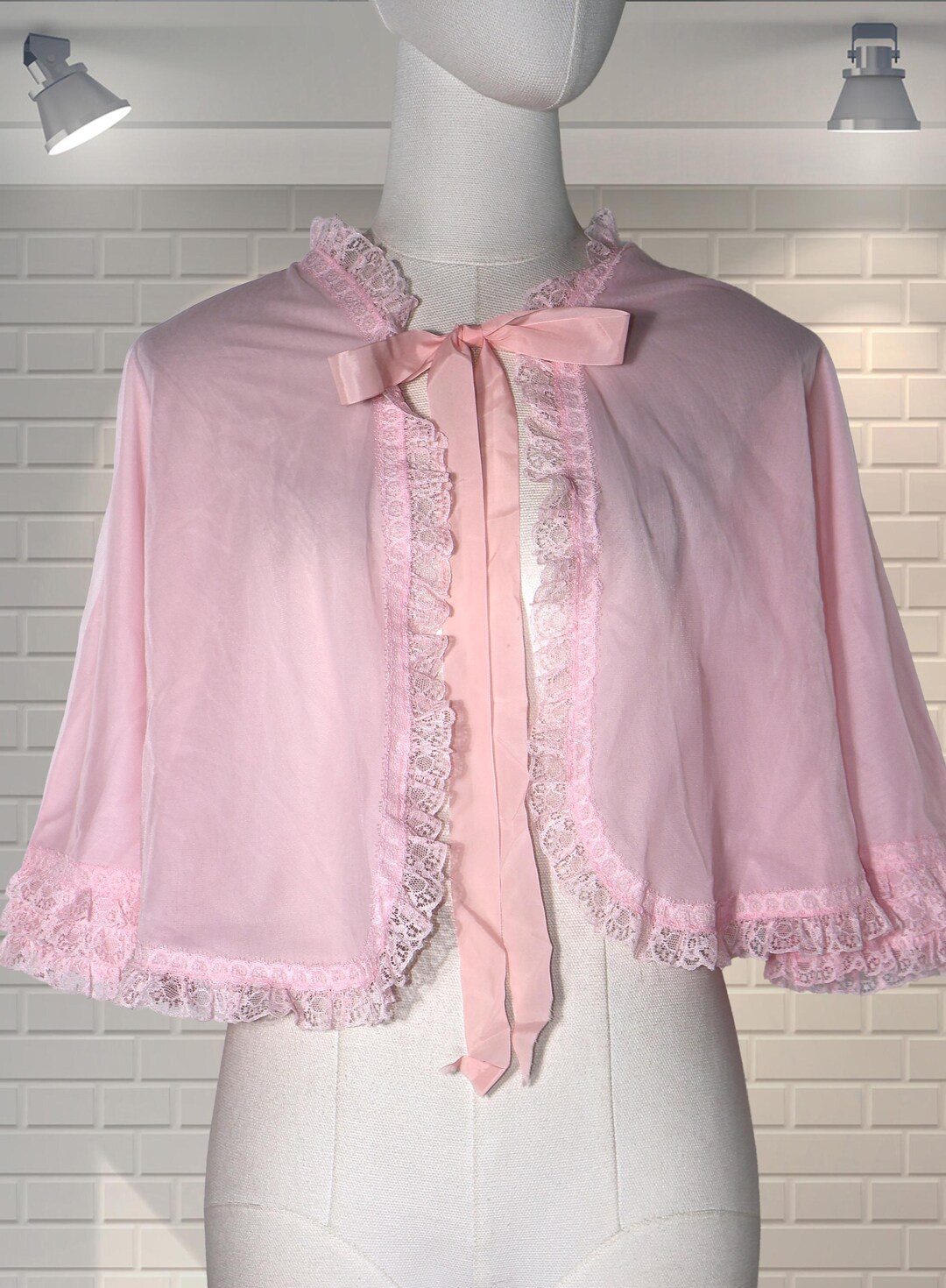 Vintage Pretty Pink Frilly Double Nylon Floaty Bed Jacket - Peignoir ...