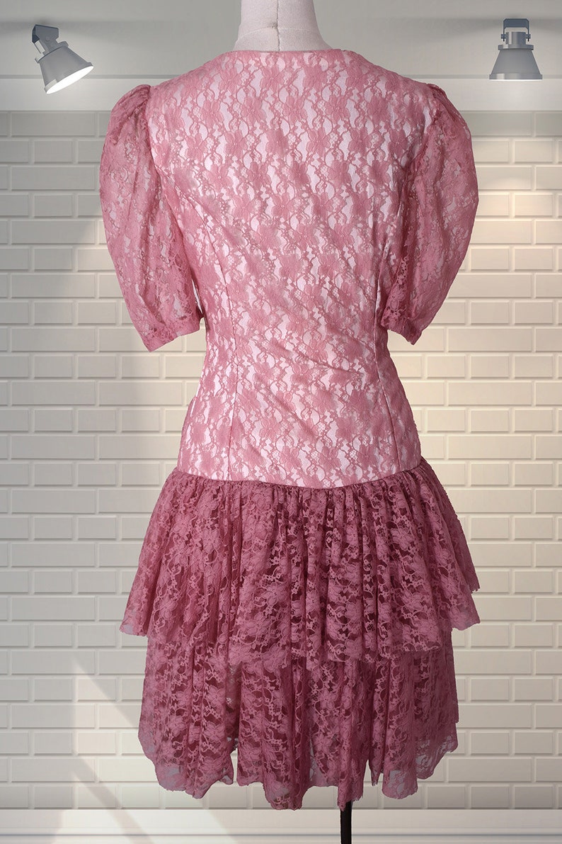 Vintage TOTALLY 1980s Lace Illusion Bodice Tiered Ra Ra Dress UK 8 - Etsy