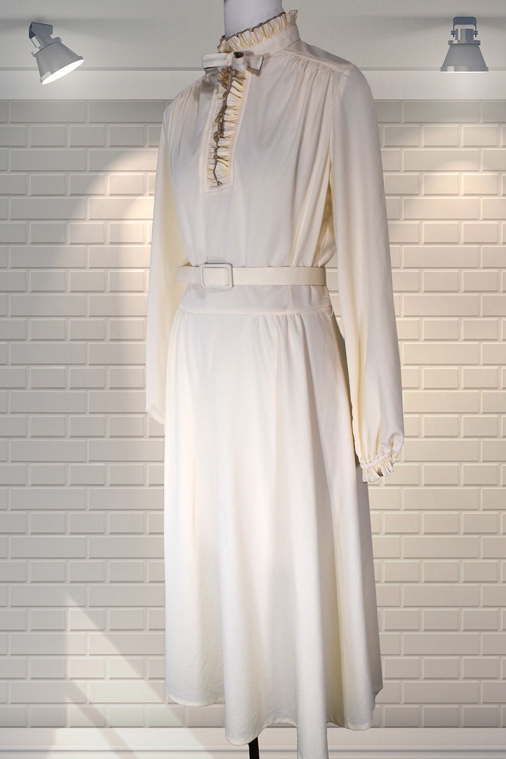 Vintage Edwardian Style Frilly High Neck Governess Pussybow Day Dress