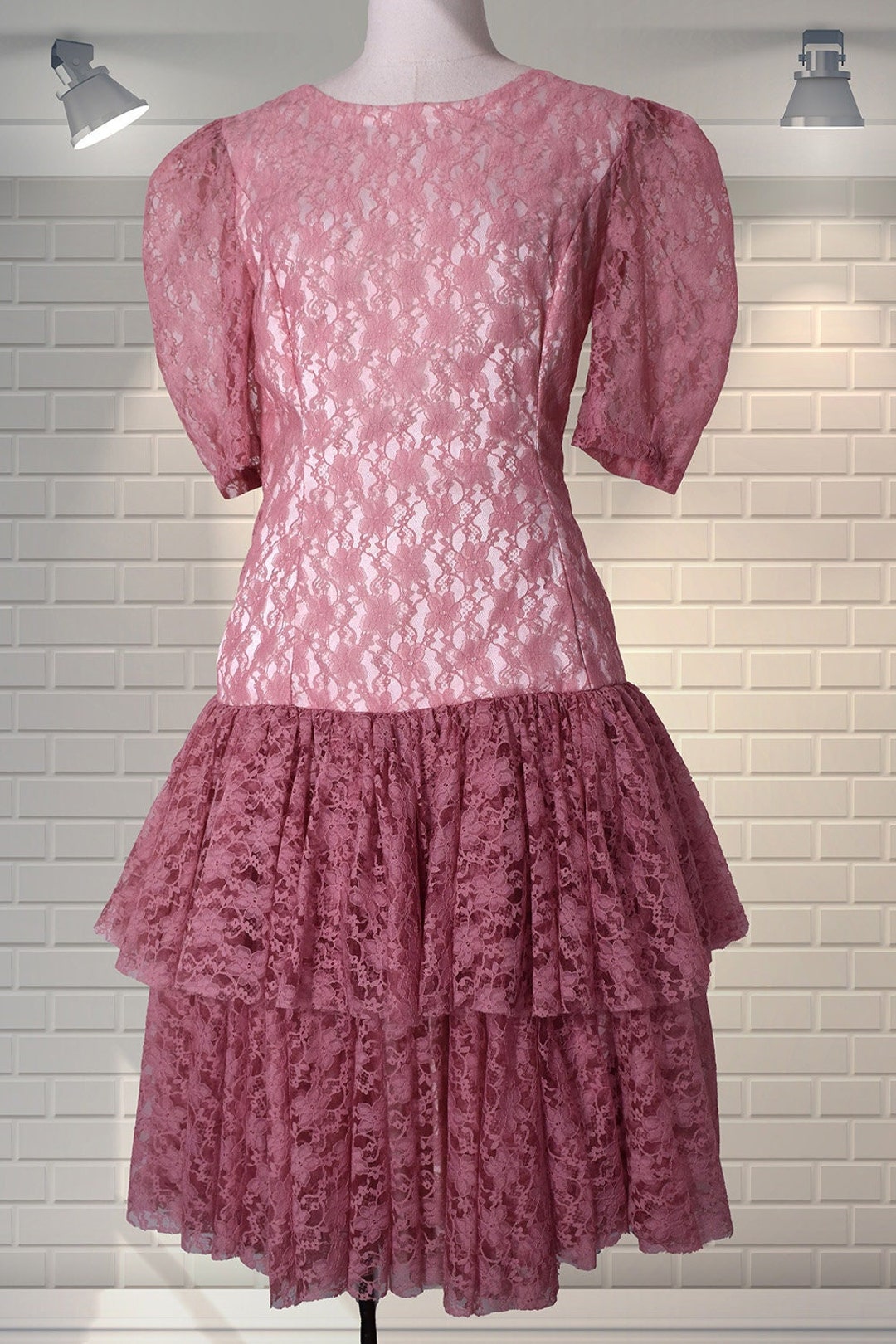 Vintage TOTALLY 1980s Lace Illusion Bodice Tiered Ra Ra Dress UK 8 - Etsy