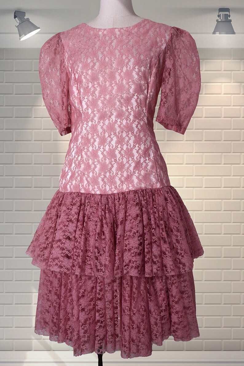 Vintage TOTALLY 1980s Lace Illusion Bodice Tiered Ra Ra Dress UK 8 - Etsy