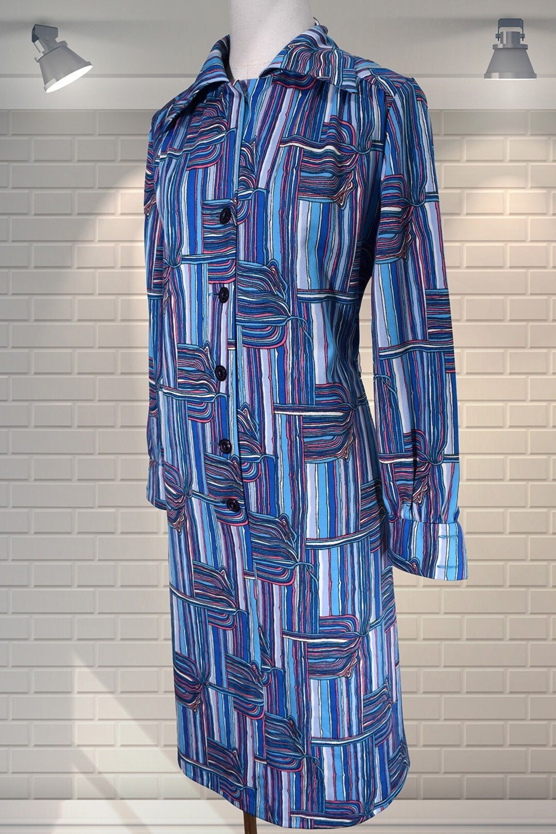 Vintage Psychedelic Swirly Op Art Pattern Shirt Waist Dress Dagger ...