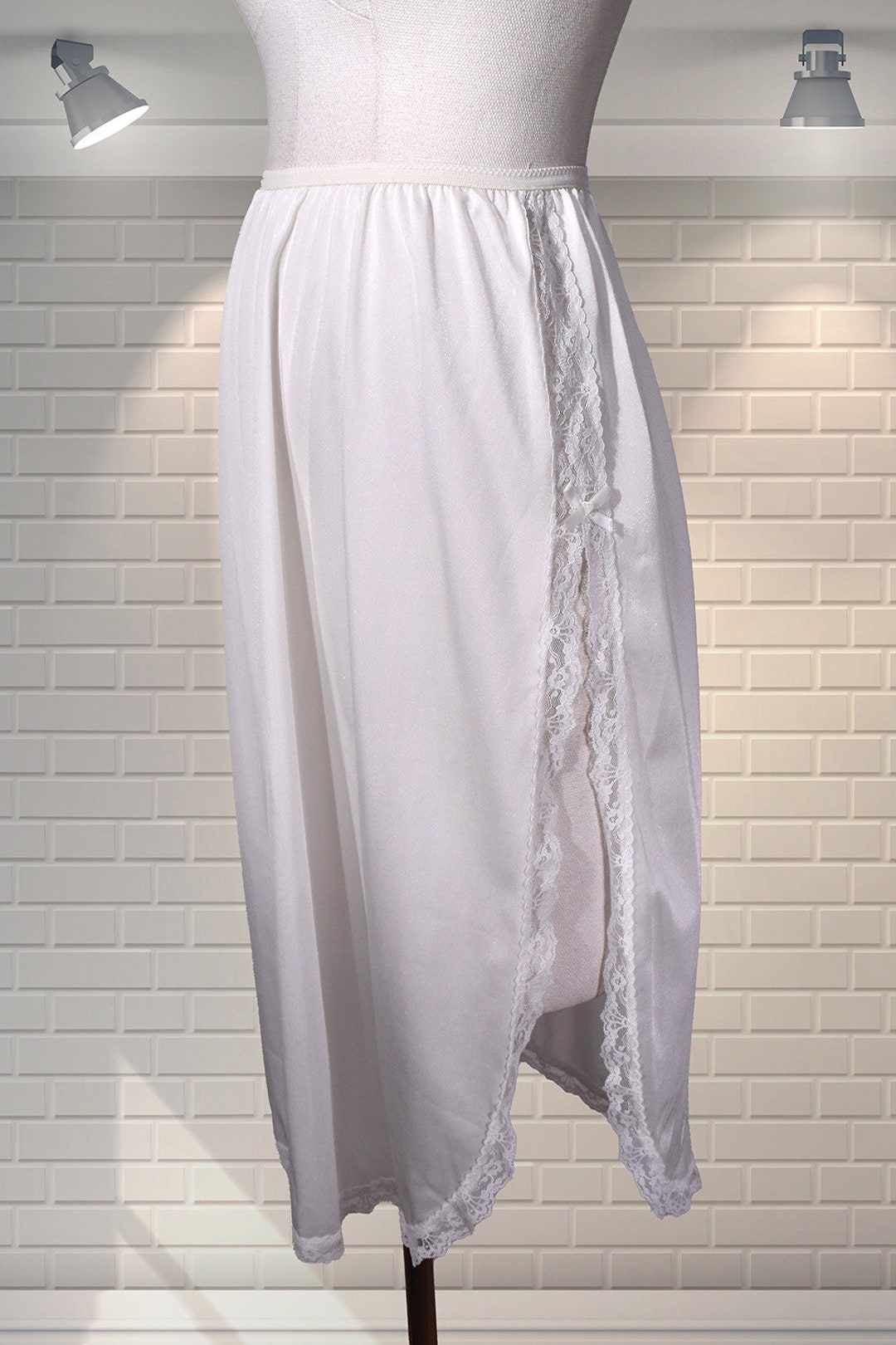 Vintage White Slinky Nylon Slip Side Kick Splits UK 8/10 - Etsy