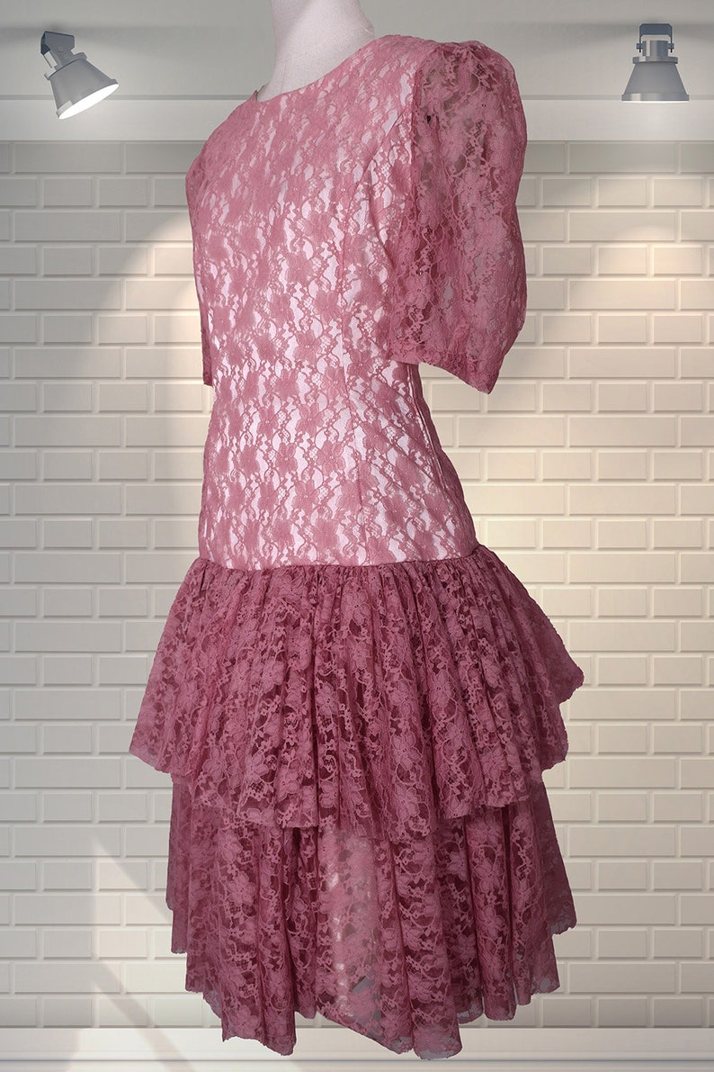 Vintage TOTALLY 1980s Lace Illusion Bodice Tiered Ra Ra Dress UK 8 - Etsy