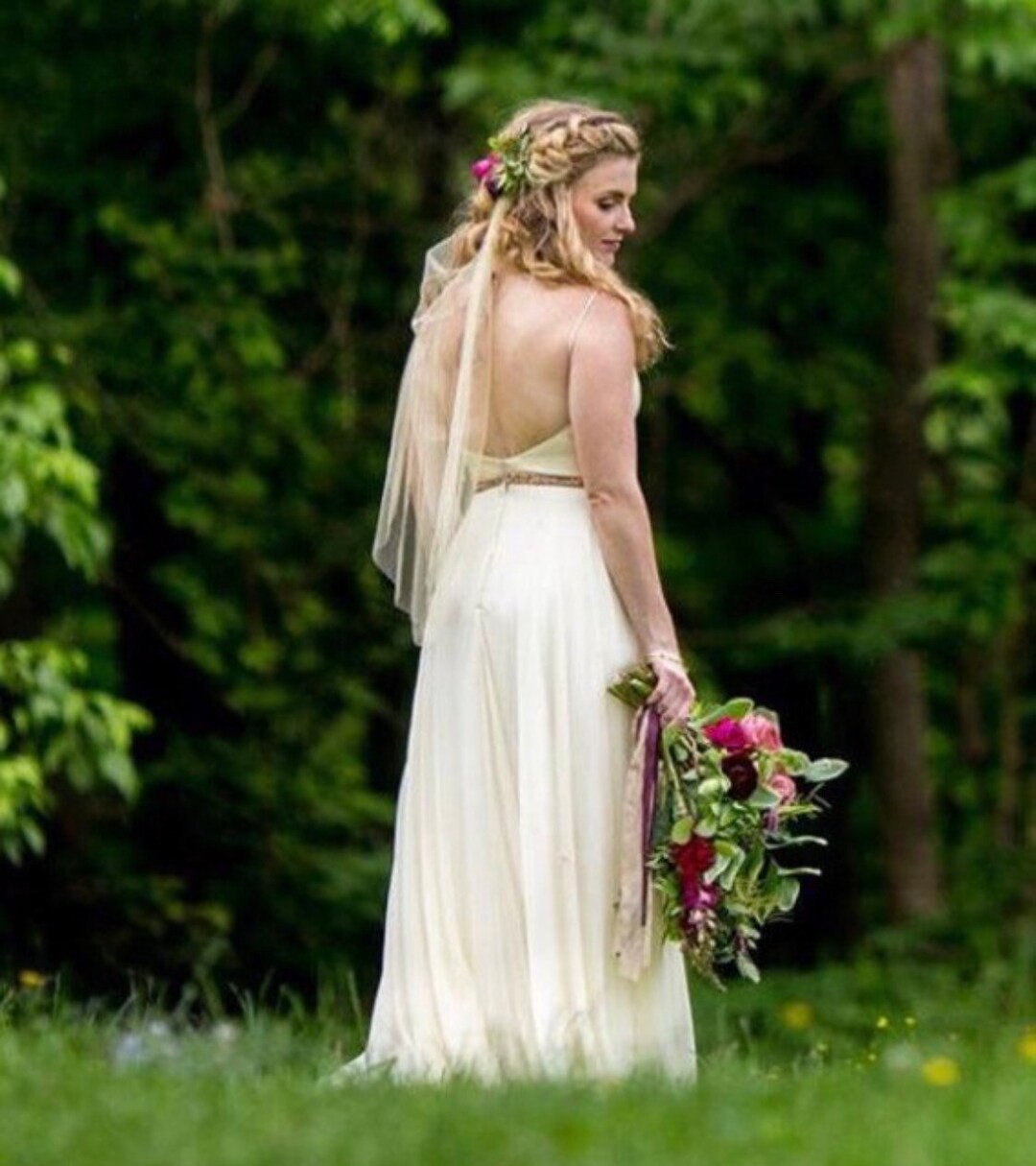 Draped Wedding Veil. Champagne Wedding Veil. Boho Wedding Veil. Soft ...