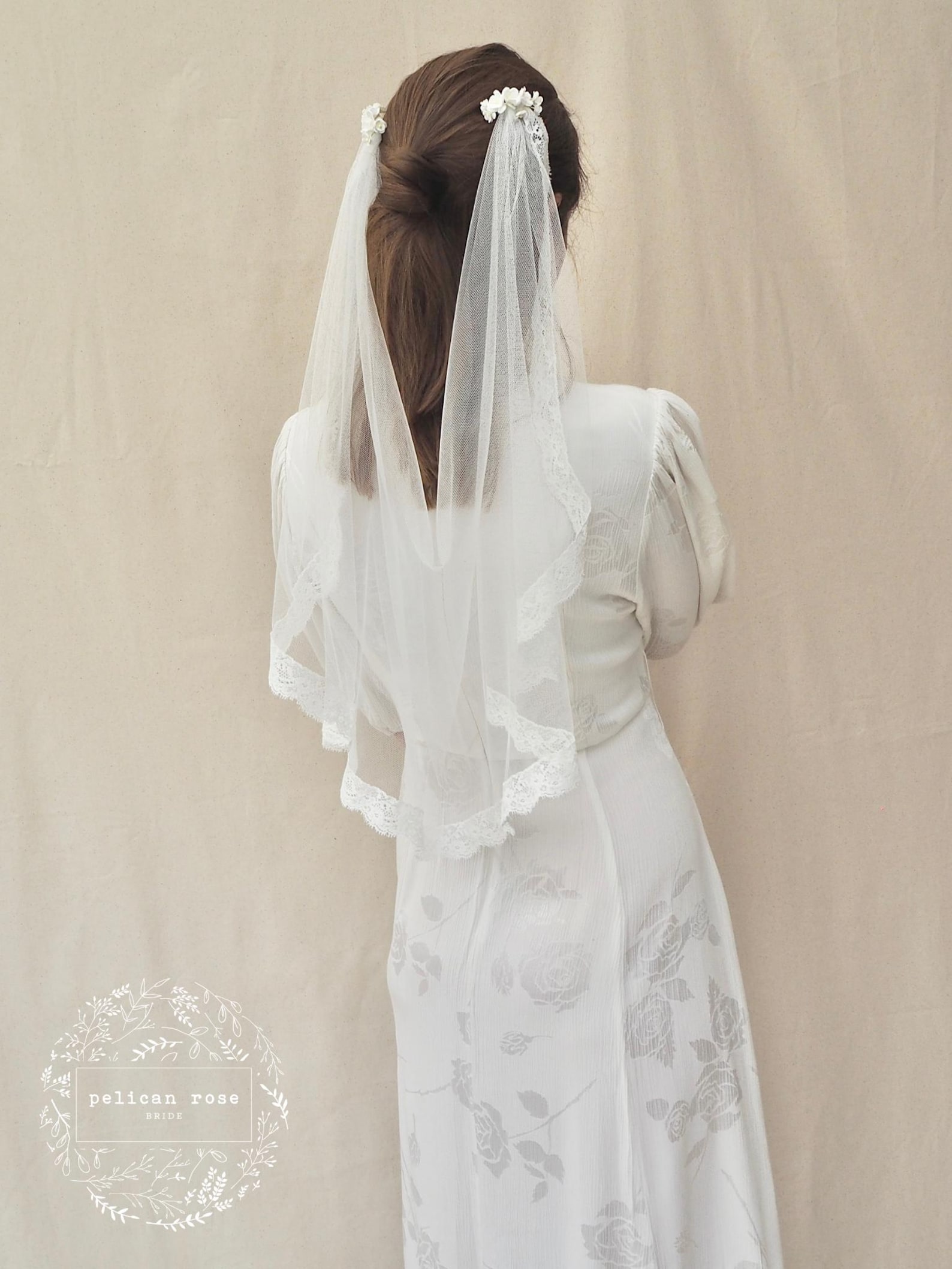 Blossom Draped Wedding Veil With Trinity Lace, Available in Soft White ...
