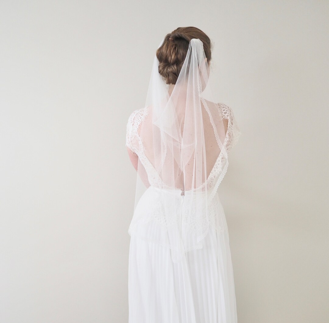 Soft Draping Wedding Veil. Ivory Draped Wedding Veil With a Lace Edge ...