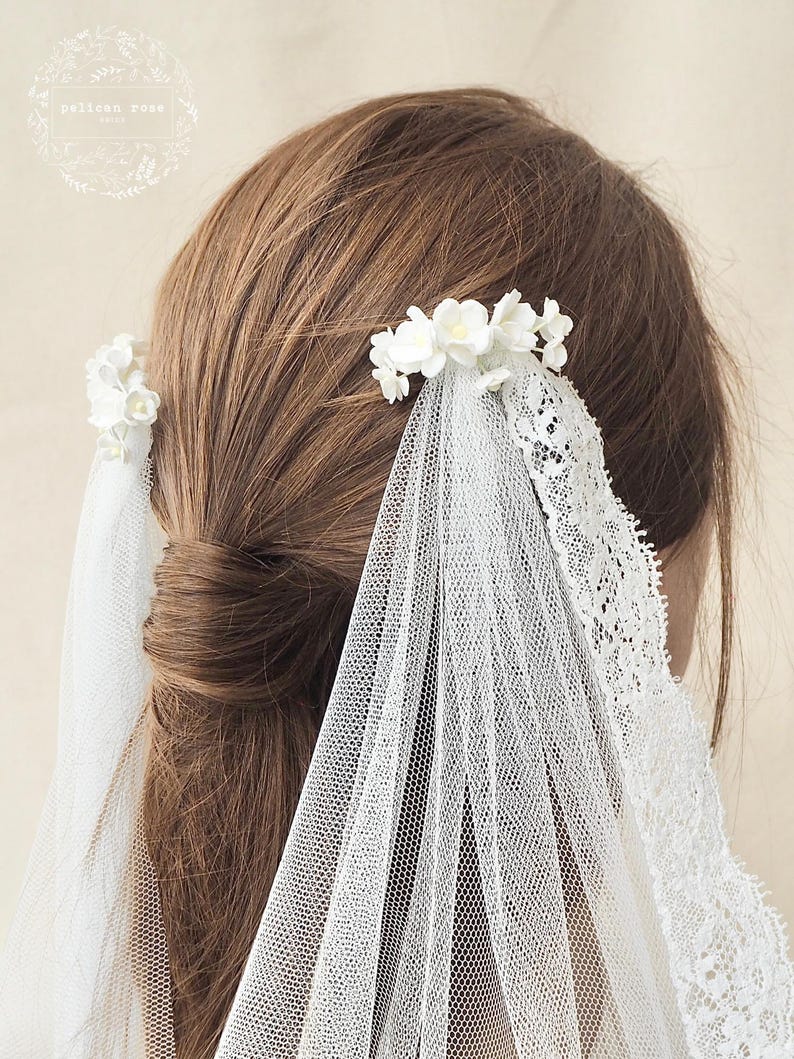 Blossom Draped Wedding Veil With Trinity Lace, Available in Soft White ...