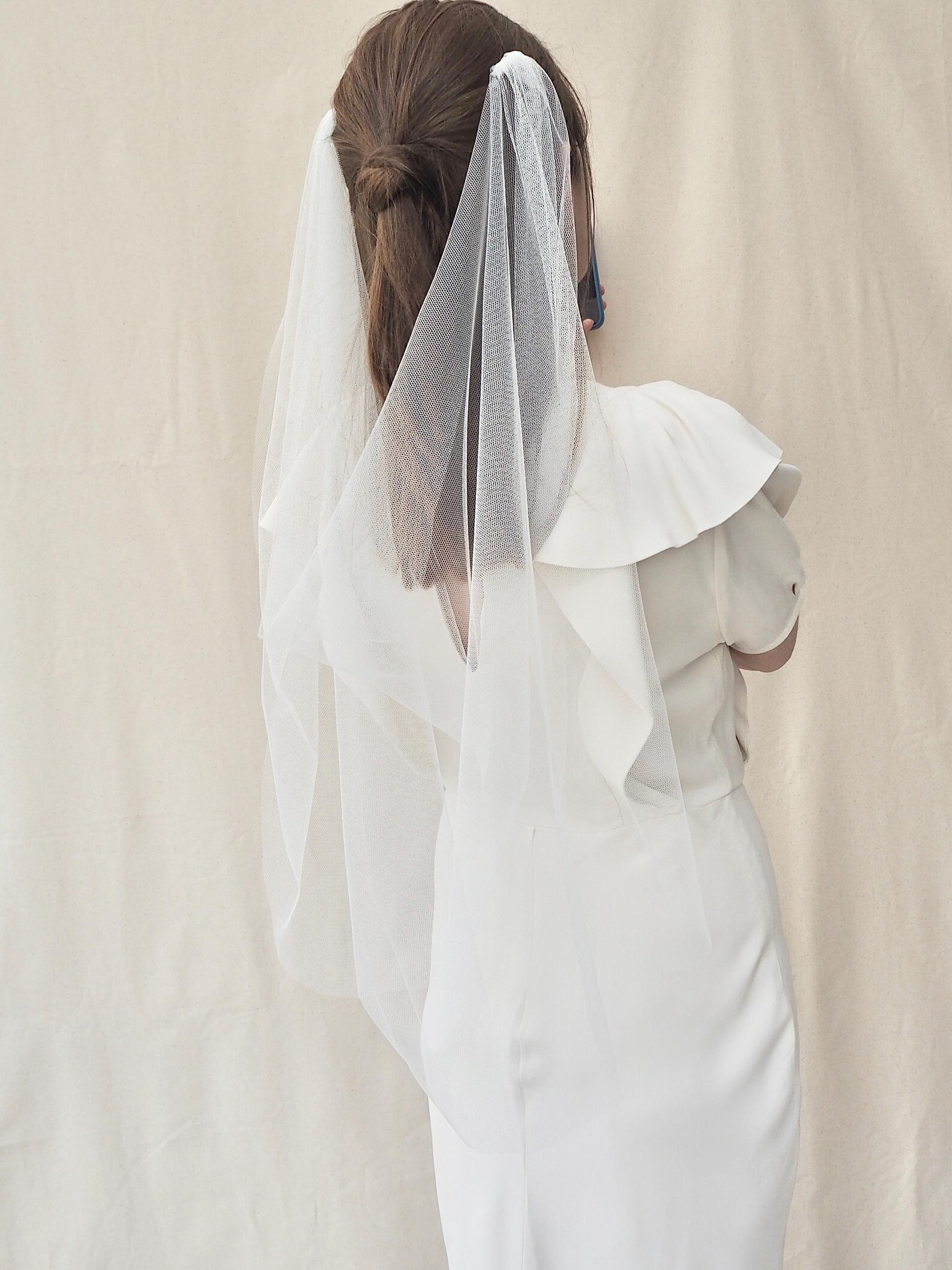 Draped Wedding Veil. Ivory Wedding Veil. White Wedding Veil. Soft ...