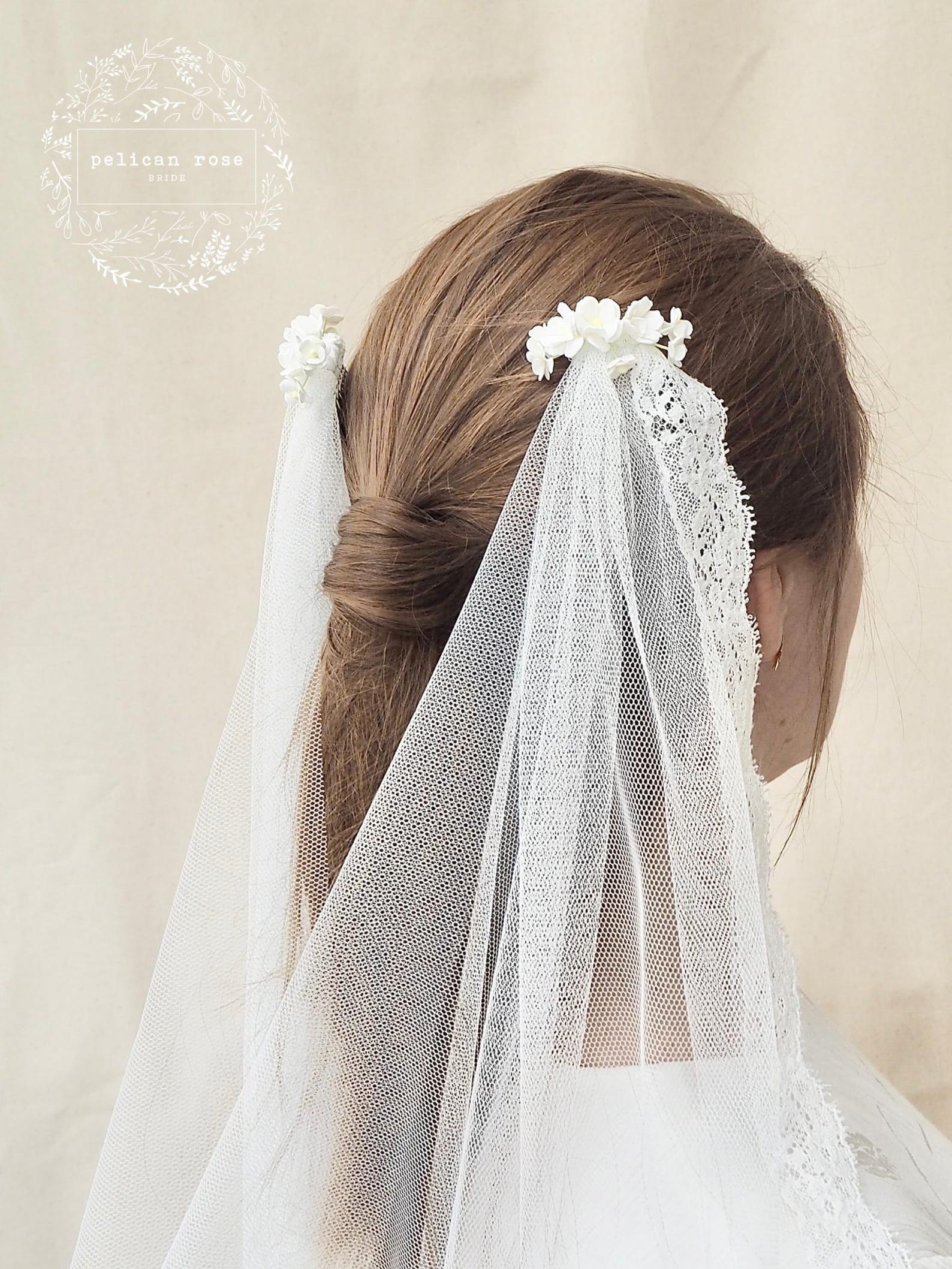 Blossom Draped Wedding Veil With Trinity Lace, Available in Soft White ...