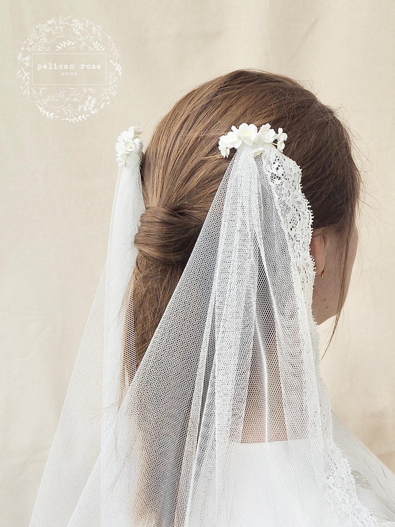 Blossom Draped Wedding Veil With Trinity Lace, Available in Soft White ...