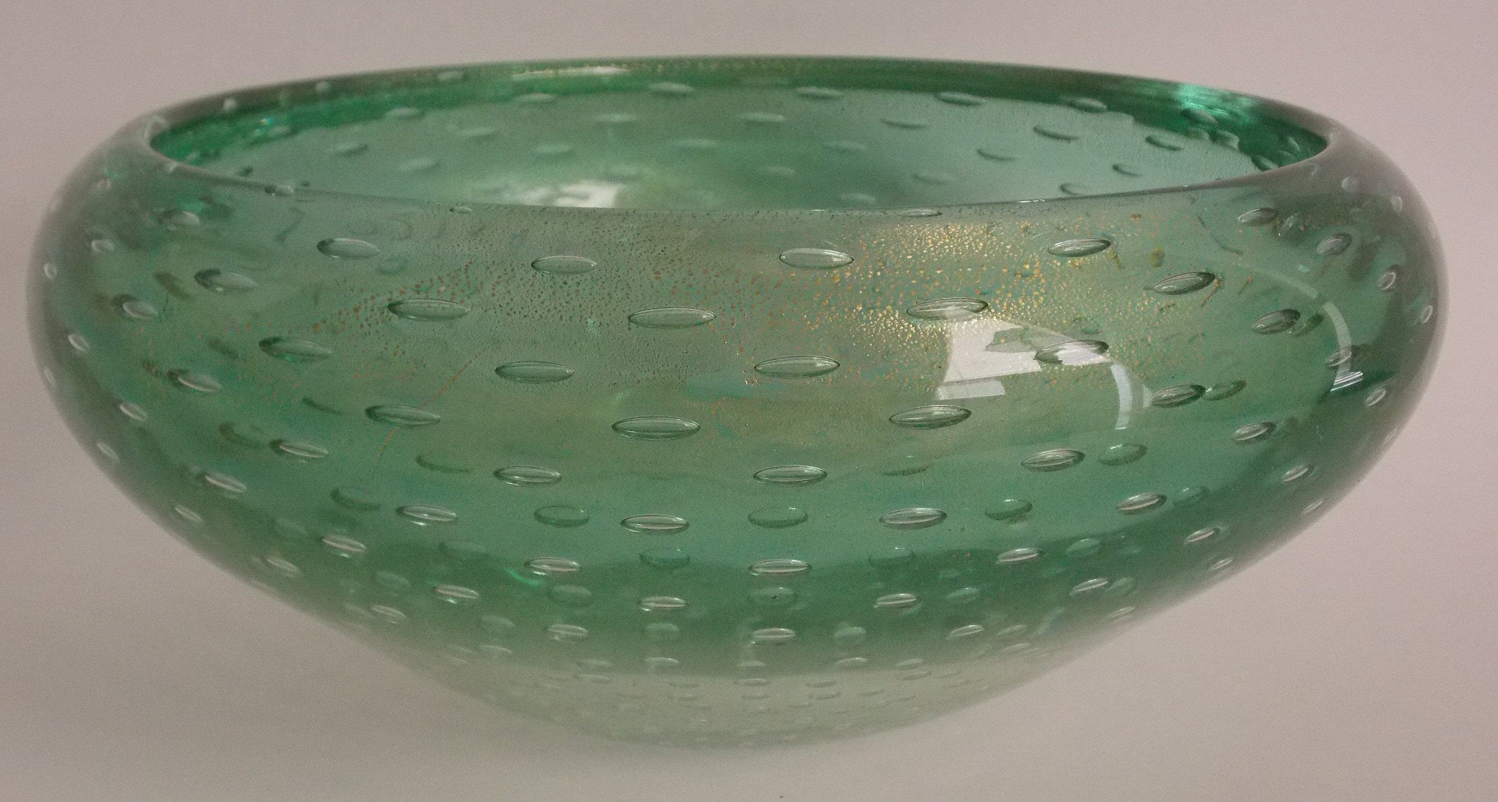 Large Steuben Control Bubble Art Glass Bowl Shaded Green - Etsy