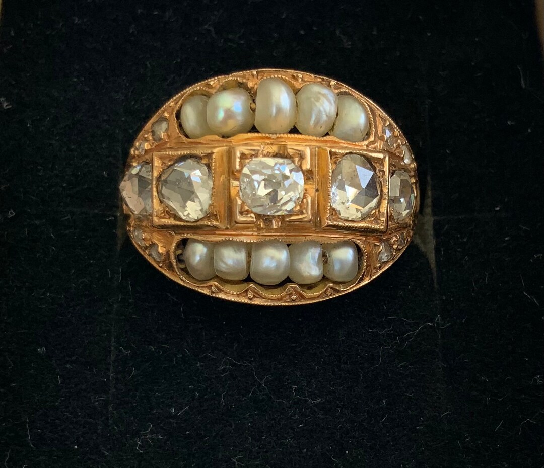 18K SPANISH DIAMOND PEARL Rose Gold Ring, Size 5.25 - Etsy