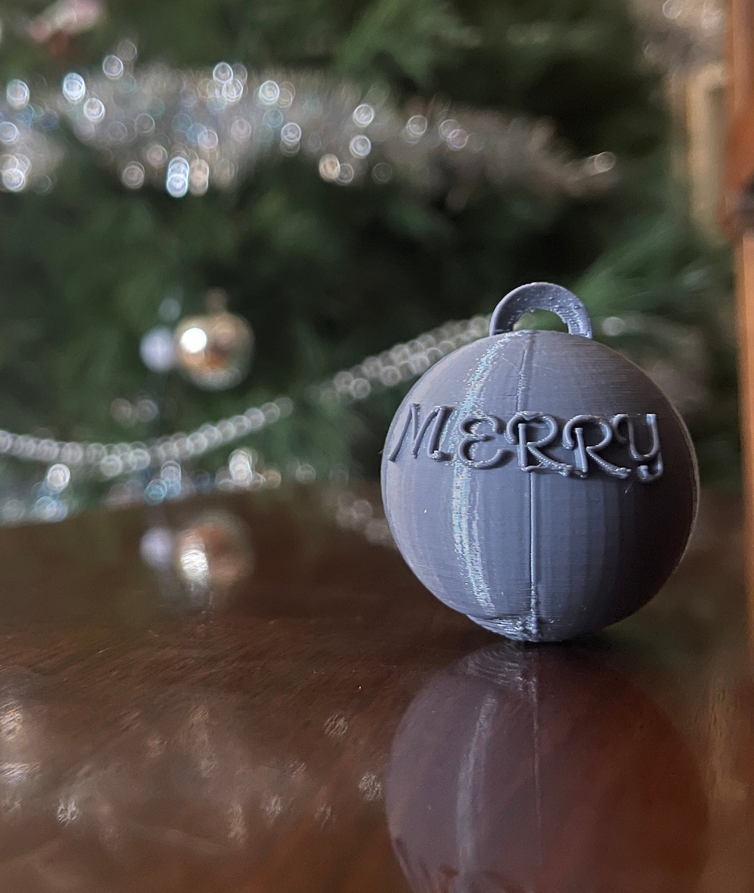 Small Round 3D Printed Ornament With "merry" (gray, Green, Red, or ...